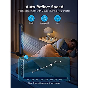 GoveeLife 36'' Smart Tower Fan for Bedroom Bundle with Hygrometer Thermometer H5104, Bluetooth Room Temperature Monitor with APP Alert and 2 Years Date Storage Export, Remote LCD Digital Display