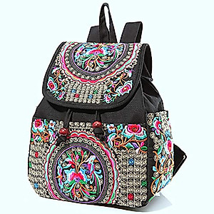 Goodhan Embroidered Women Backpack Purse Anti-theft Casual Shoulder Bag Satchel Bags Lightweight Daypack