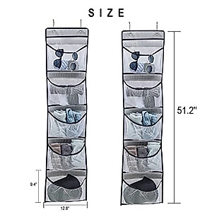 Over Door Organizer Storage - Hanging Closet Organizer with 5 Large Pockets for Bedroom Bathroom Pantry Nursery ,2 Pack (Grey)