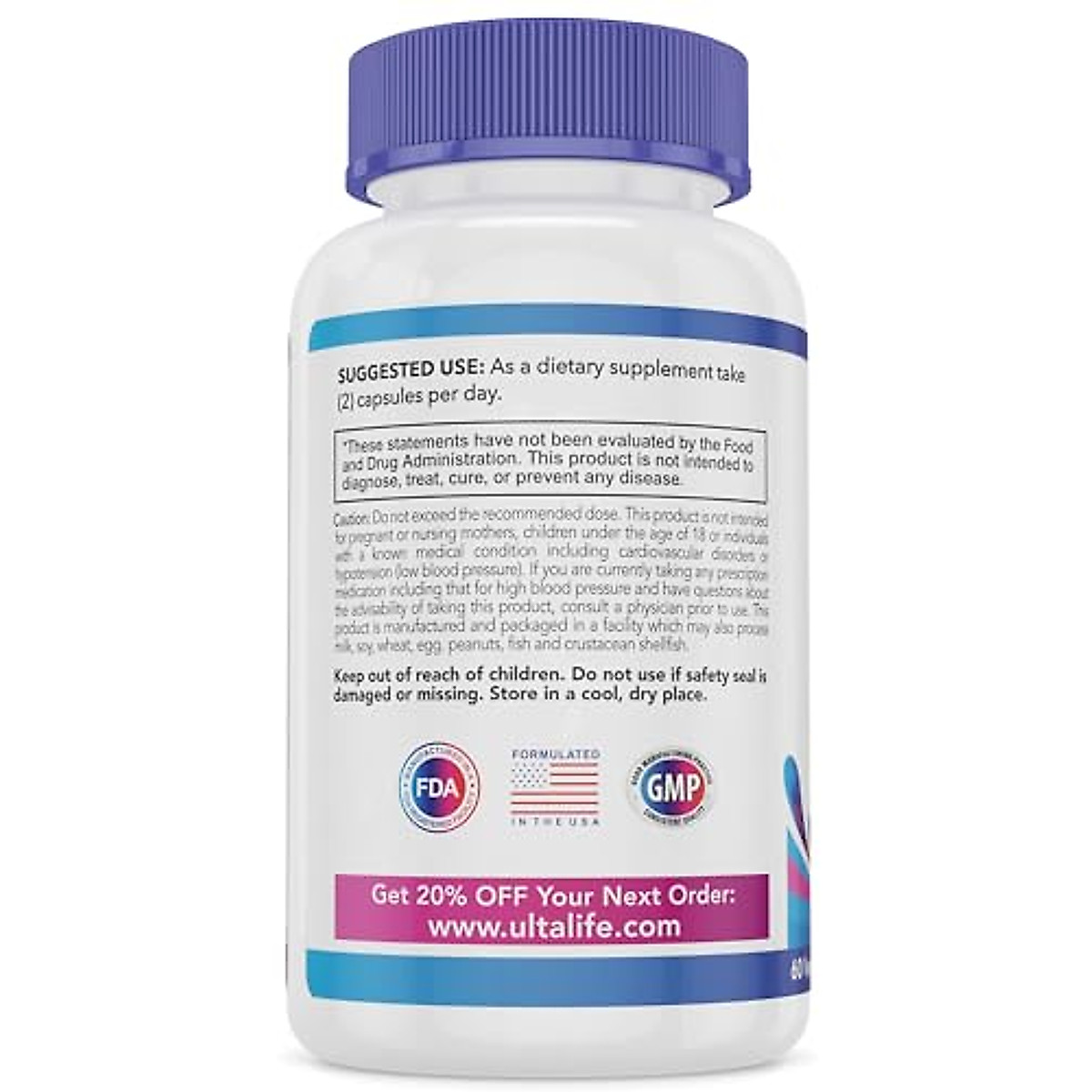 ULTALIFE Blood Pressure Supplements - Advanced Blood Pressure Supplement Complex - Hawthorn Berry, Hibiscus, Garlic, Forskolin - 14 Vitamins & Herbs, 30 Day Supply in Veggie Capsules