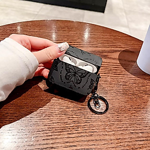 Ownest Compatible for AirPods Case Soft Black TPU with Cute Butterfly Pattern Design Shockproof Keychain Cover for Girls Woman for Airpods 2 &1-Black-A