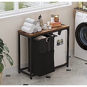 LIVEHOM Laundry Basket Double Laundry Hamper with Removable Bags, Fabric Handles, Large Top Shelf and Laundry Bag for Bathroom, Dorm, Laundry Room