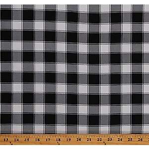 FlashPhoenix Quality Sewing Fabric – 100% Cotton Buffalo Check Black, White Squares Fabric Print Size; 36" x 44" Inch (by The Yard)