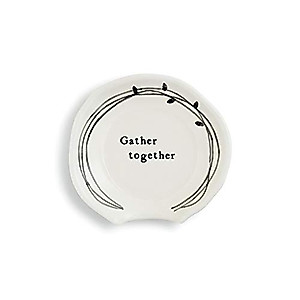 DEMDACO Gather Together Floral Black and White 4.5 x 4 Glossy Ceramic Stoneware Wobbly Round Spoon Rest