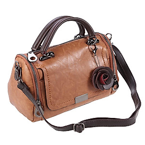 TENDYCOCO Crossbody Bag Barrel Handbag with Flower Pendant for Women (Brown)