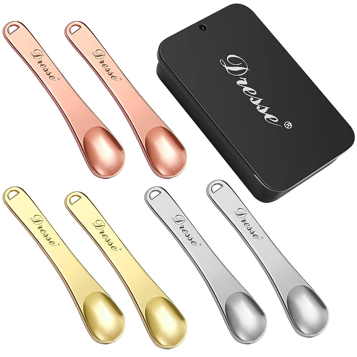 6 Pack Metal Makeup Spatula, Mini Spoon, Beauty Scoop for Facial Cosmetic, Face Mask (Silver,rose gold& Gold)