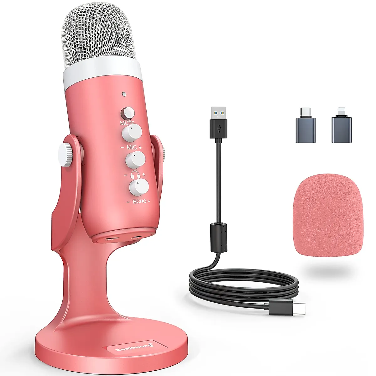 ZealSound USB Condenser Microphone k66p Pink and Wireless Lavalier Microphone v7 pro