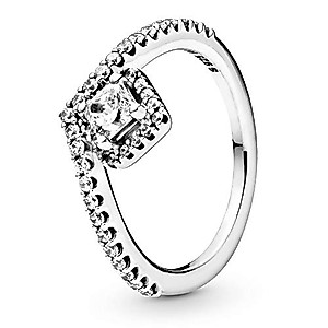 Pandora Jewelry Square Sparkle Wishbone Cubic Zirconia Ring in Sterling Silver, Size 6