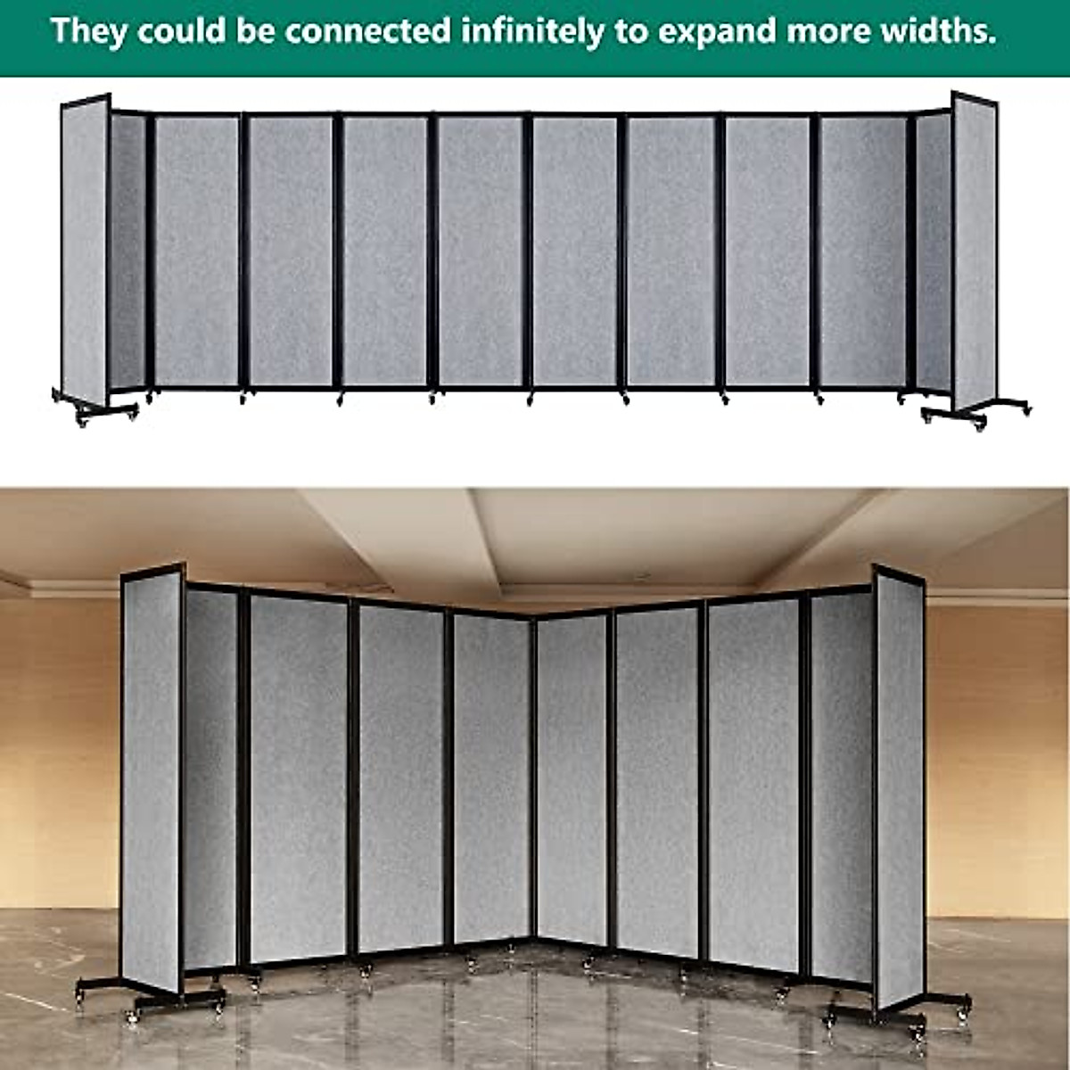 Artigwall Aluminum Alloy Room Divider 180 Portable Wall Partition | Freestanding Office Divider | Folding Privacy Screen | Locking Wheels | Temporary Room Separator | 5 Panels (5, Light Grey)