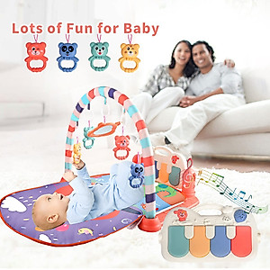 Baby Gym Play Mat, Kick and Play Piano Gym Mat for Infants, Tummy Time Mat Activity Center with Mirror for Newborn Toys 3-6-9 Months(Orange)