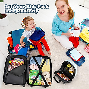 GYMAX Kids Carry On Luggage Set, 12" & 16" 2PCS Rolling Suitcase (Little Airplane)