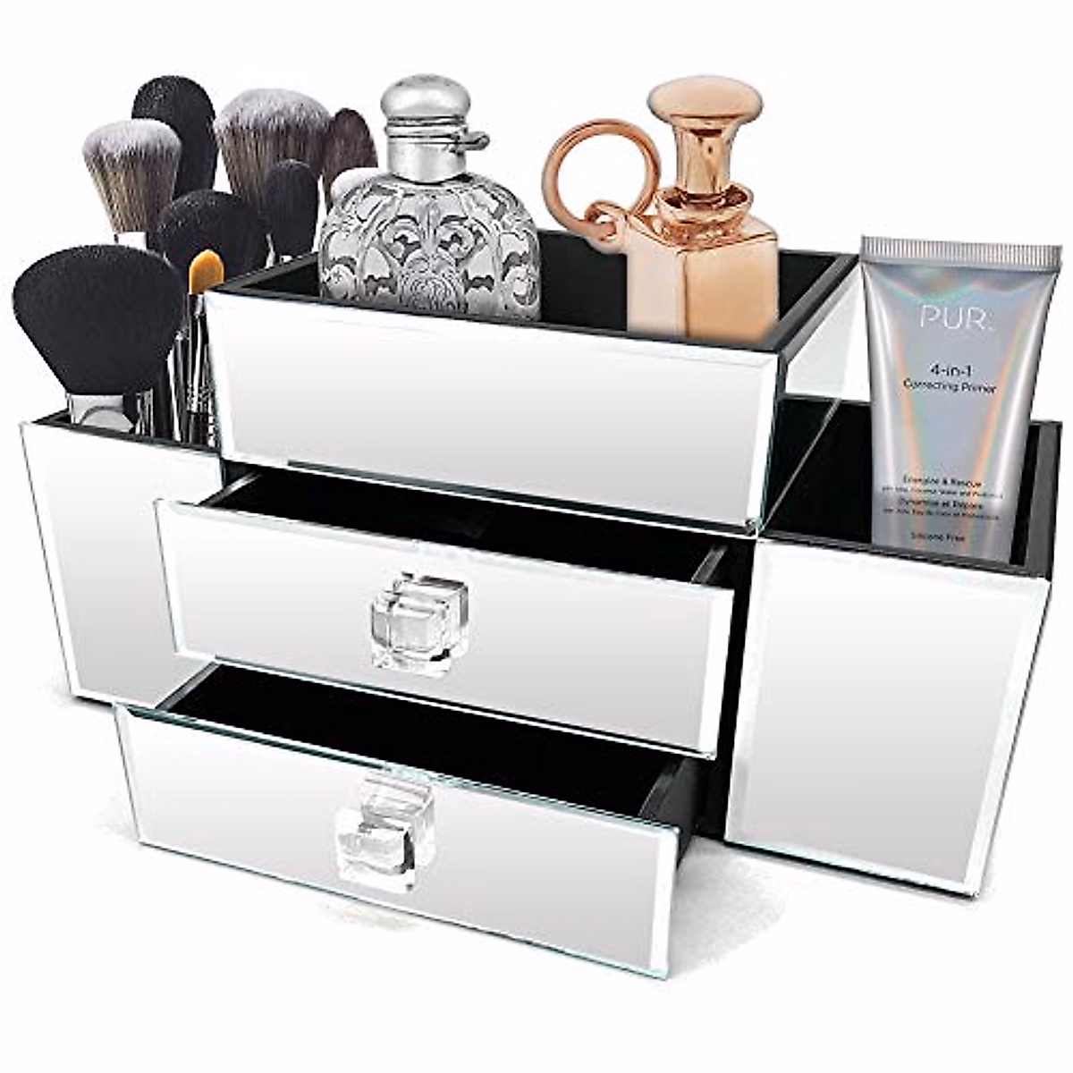 OnDisplay Emma 2 Drawer Tiered Mirrored Glass Makeup/Jewelry Organizer (Silver)