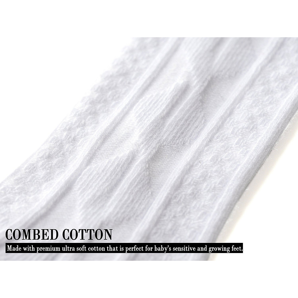 EPEIUS Unisex-Baby 3 Pair Pack Seamless Cable Knit Knee High Socks Infant Boys/Girls Uniform Stockings for 3-6 Months,White