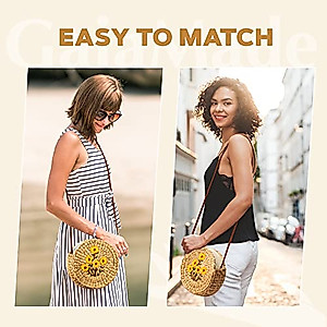 GAIAMADE Seagrass Vacation Purse with Shoulder Strap and Zipper, Round Wicker Bag, Summer Purse, Embroidered Sunflower Woven Beach Bag, Basket Purse, Round Rattan Bags For Women, Straw Purse