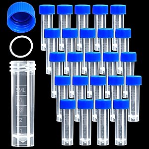Aemygo 200PCS 5ml Plastic Small Vials with Screw Caps Sample Tubes Cryotubes,PP Material, Free from DNase, RNase, Human DNA