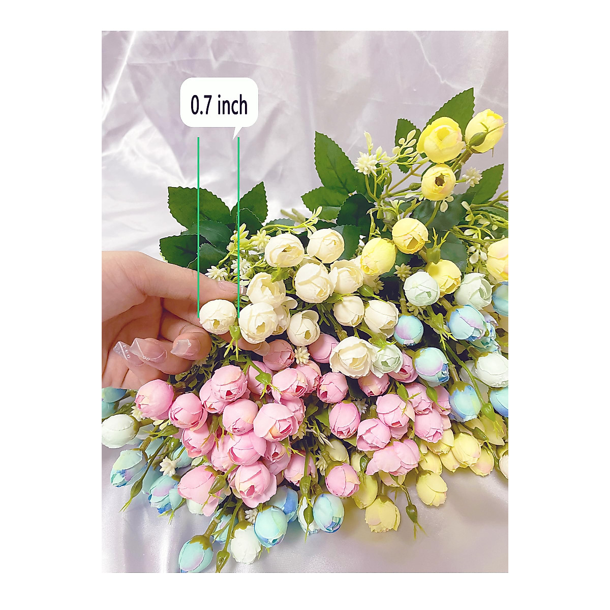 Rose Artificial Flower, RIFNY 3 Bunch 45 Heads White Mini Artificial Roses Bouquet Long 12.6'' with Stem for DIY Home Decorations Bedroom, Living Room,Balcony, Tables Vase and Wedding Party Decoration