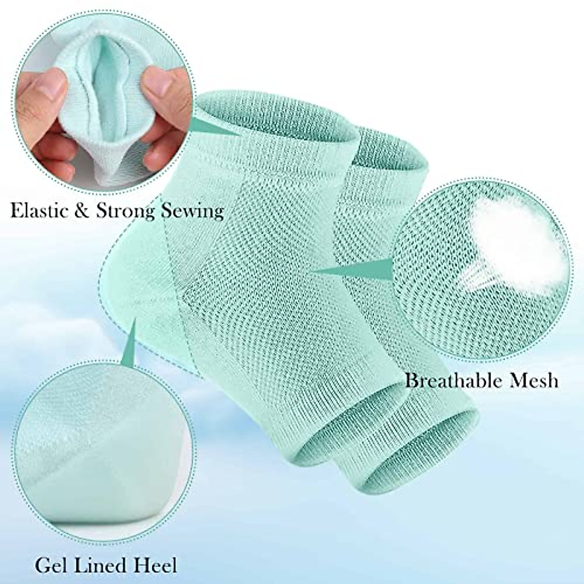 Moisturizing Gel Heel Socks for Dry Cracked Feet, Shynek 3 Pairs Spa Socks Lotion Toeless Socks for Women Dry Cracked Heel Feet Repair, Foot Care (Black, Grey, Green)