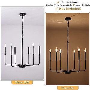 LJHhowe Black Chandelier 6 Light Modern Farmhouse Chandelier for Dining Room Lighting Fixtures Hanging, Rustic Industrial Candle Chandeliers light fixture for Foyer Kitchen Living Room