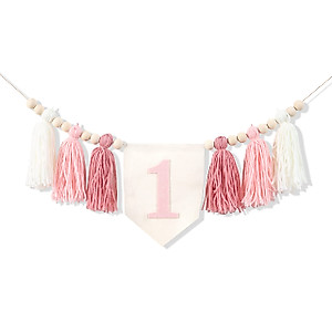 1st Birthday High Chair Banner,Pink Tassel Theme Banner For Girl,1st Birthday Photo Backdrop,Wall Hangings Decorative for Kids Bedroom Nursery Party Holiday Classroom Decoration (pink)