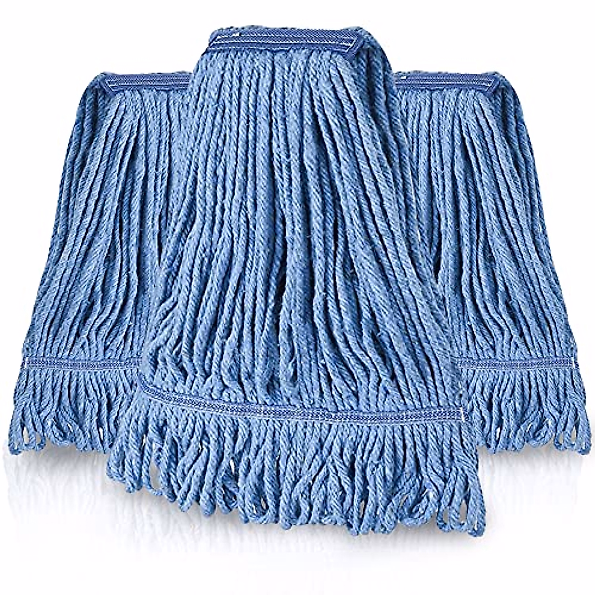 (3 Pack) Mop Head Replacement, Mop Heads Commercial Blue Cotton Looped End String, Wet Industrial Cleaning Mophead Replacements Refill, Reusable Washable Mops for Floor Cleaning Heavy Duty Mopheads