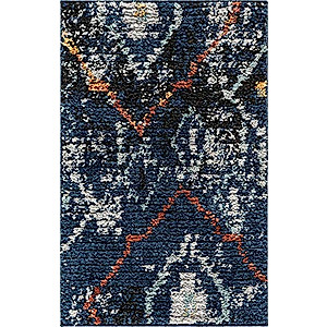 Unique Loom Morocco Collection Tribal, Southwestern, Bohemian Area Rug, 2' 2" x 3' 0", Navy Blue/Gray