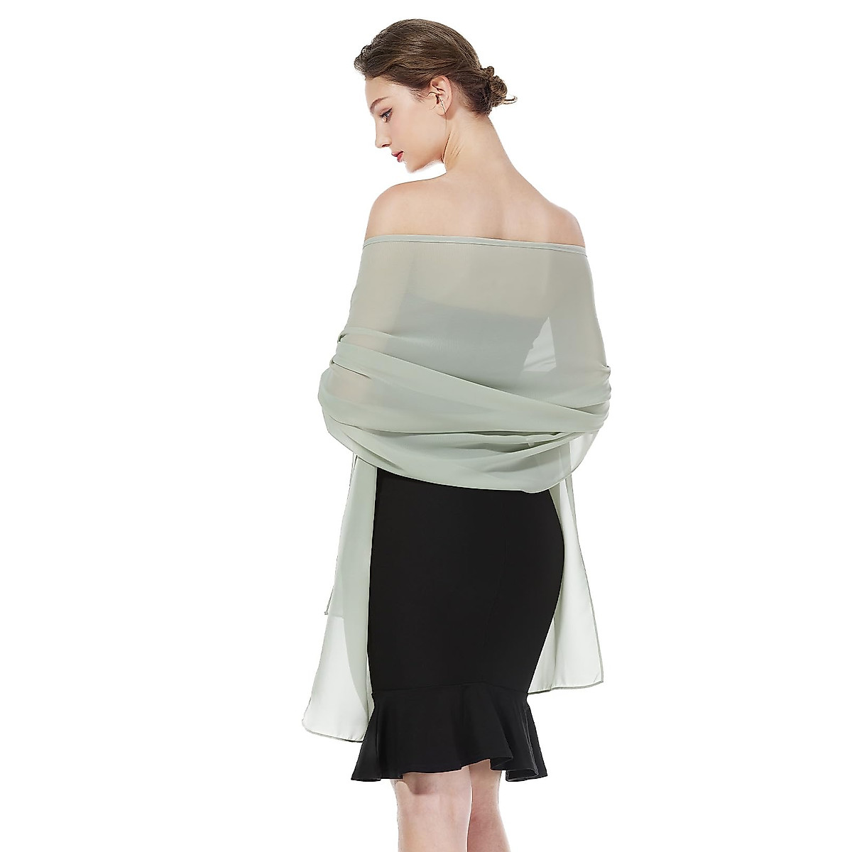 BEAUZSUZSANA Women Chiffon Shawls and Wraps for Evening Dresses Wedding Party Travel Scarves Pashmina Bikini Cover Up (Sage Green)