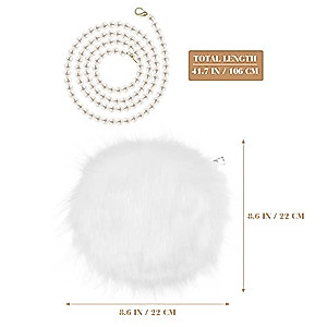 FENICAL Crossbody Bag Plush Pearl Chain Cellphone Purse Small Fuzzy Shoulder Pouch for Women Ladies Girls - White