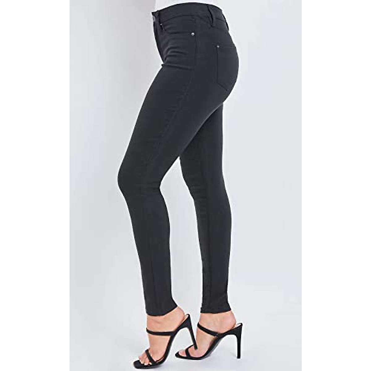 YMI Women’s Hyperstretch Skinny Pants, Mid Waisted Strech Pant, w/Zipper, 1-Button, Full Length, Stretchy, Non-Denim Jeans, Butt-Hugging, Bright Colors Black