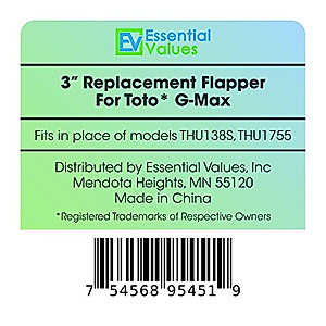 Essential Values 3-Inch Toto Toilet Flapper Replacement - Rubber Toilet Tank Flapper with Chain and Hook, Aftermarket Toilet Flapper for G-Max, Thu499s, Thu331s, Thu175s & 2021bp Toto Toilet Models