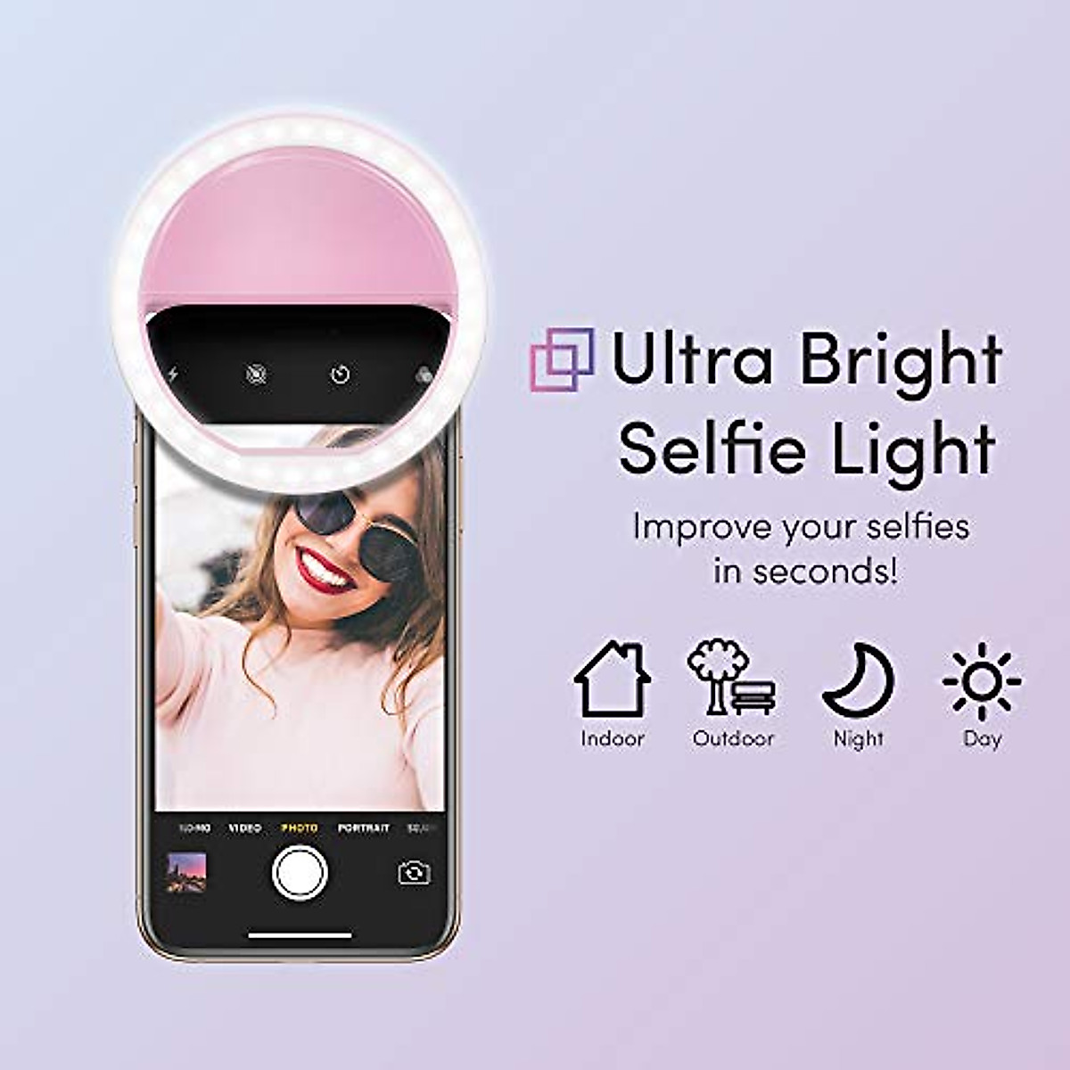 TALK WORKS Selfie Ring Light Compatible w/iPhone 13/13 Pro/13 Pro Max/14/14 Plus/14 Pro/14 Pro Max, Android, iPad, Laptop - Clip On LED Computer Webcam Video Lighting (Pink)