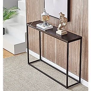 Volowoo Faux Marble Console Table, Snack Entryway Table, Entrance Sofa Table, MDF Entry Table, Accent Coffee Table with Metal Frame, Couch Table for Hallway, Living Room(Faux Marble, 1-Tier,Brown)