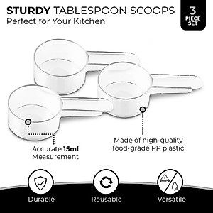 3 Pack Tablespoon Measuring Spoon Set with Short Handle Coffee Scoop - 1 Tablespoon (15 ML) Clear Plastic Scoops for Coffee, Loose Tea, Protein, Spices, Powders, and Other Dry Goods