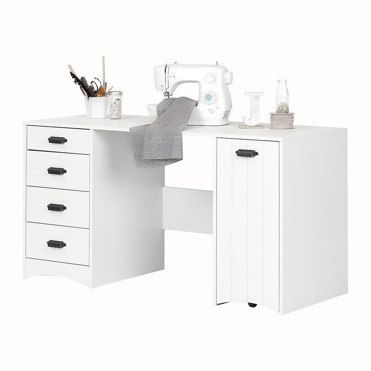 South Shore Artwork Sewing Craft Table with Storage Drawers and Scratchproof Surface, Pure White