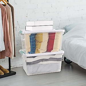 Rosebloom 36 Quart Large Latching Storage Bin, Stackable Plastic Storage Latches Box, Clear, 6 Packs