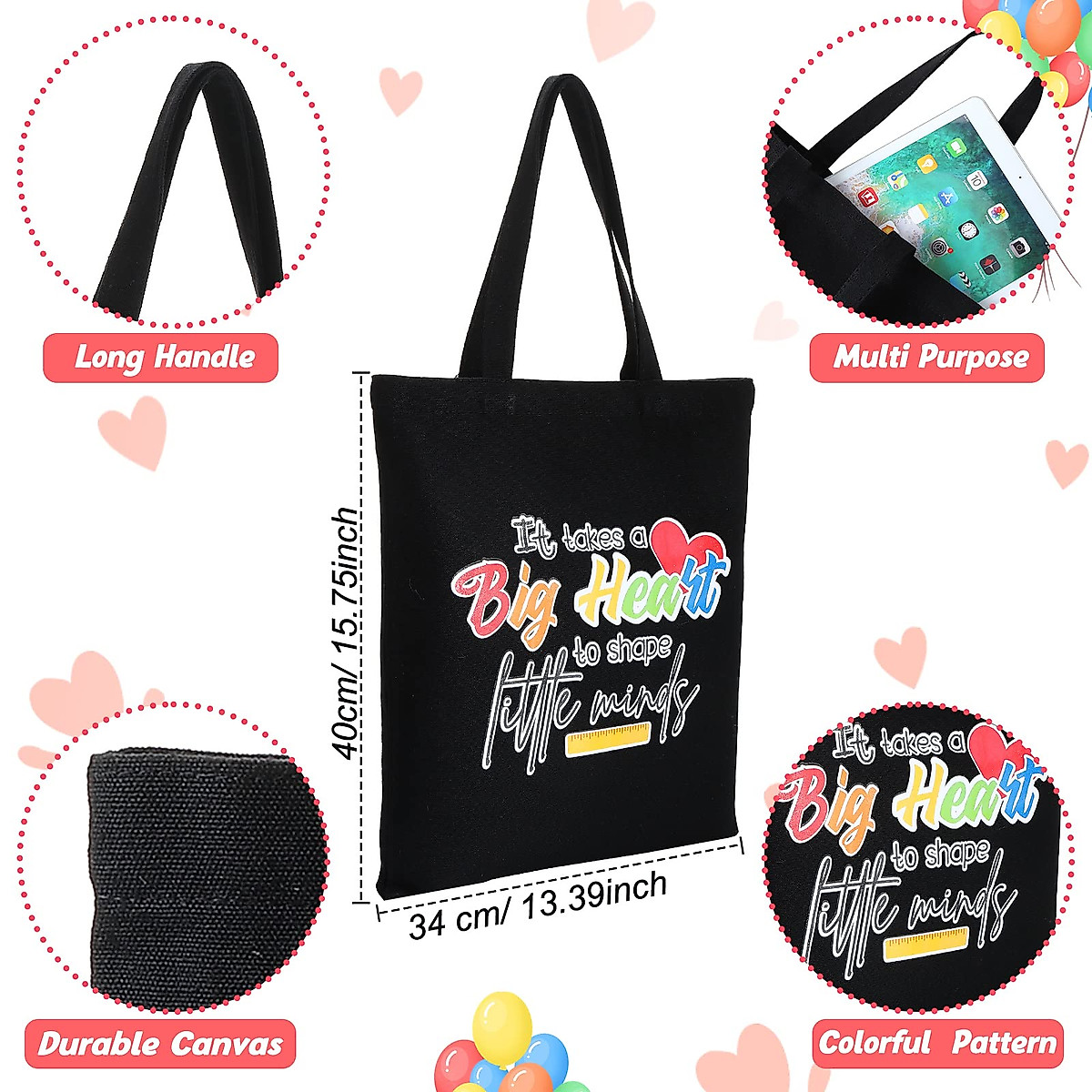 Silkfly 6 Pcs Teacher Tote Bags Teacher Appreciation Gifts in Bulk Canvas Tote for Teachers Day Christmas, Birthday and Retirement, Black