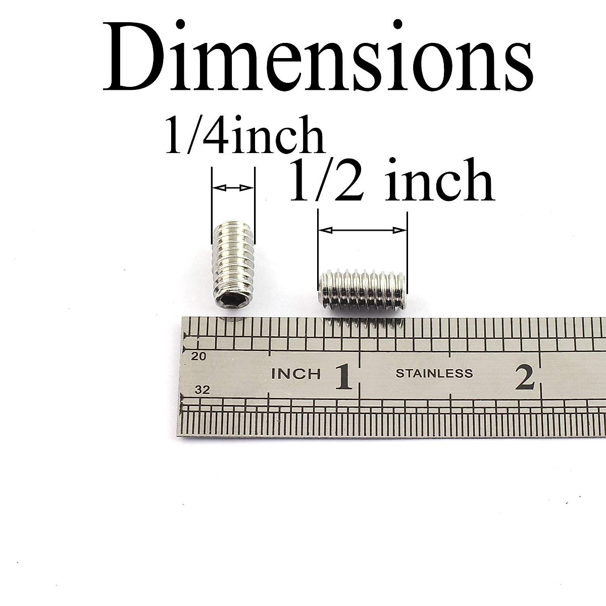 RuiLing 25PCS 1/4-20x1/2" Hexagon Hex Socket Set Screws 304 Stainless Steel Full Thread Cup Point Grub Screws