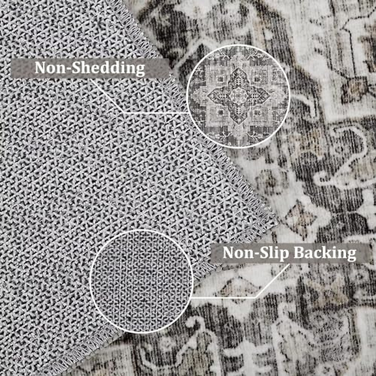 GlowSol Grey 9' x 12' Area Rug, Washable, Non-Slip, Vintage, Bohemian, Low Pile, Machine Made, Polyester, Dining Room