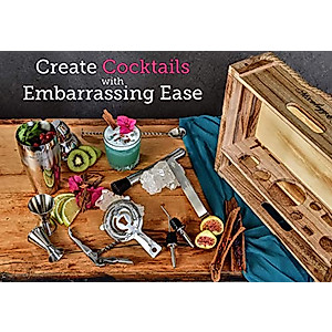 Mixology Bartender Kit: 11-Piece Bar Tool Set with Rustic Wood Stand | Perfect Home Bartending Kit and Cocktail Shaker Set for a True Drink Mixing Experience | Fun Housewarming Gift Idea (Silver)