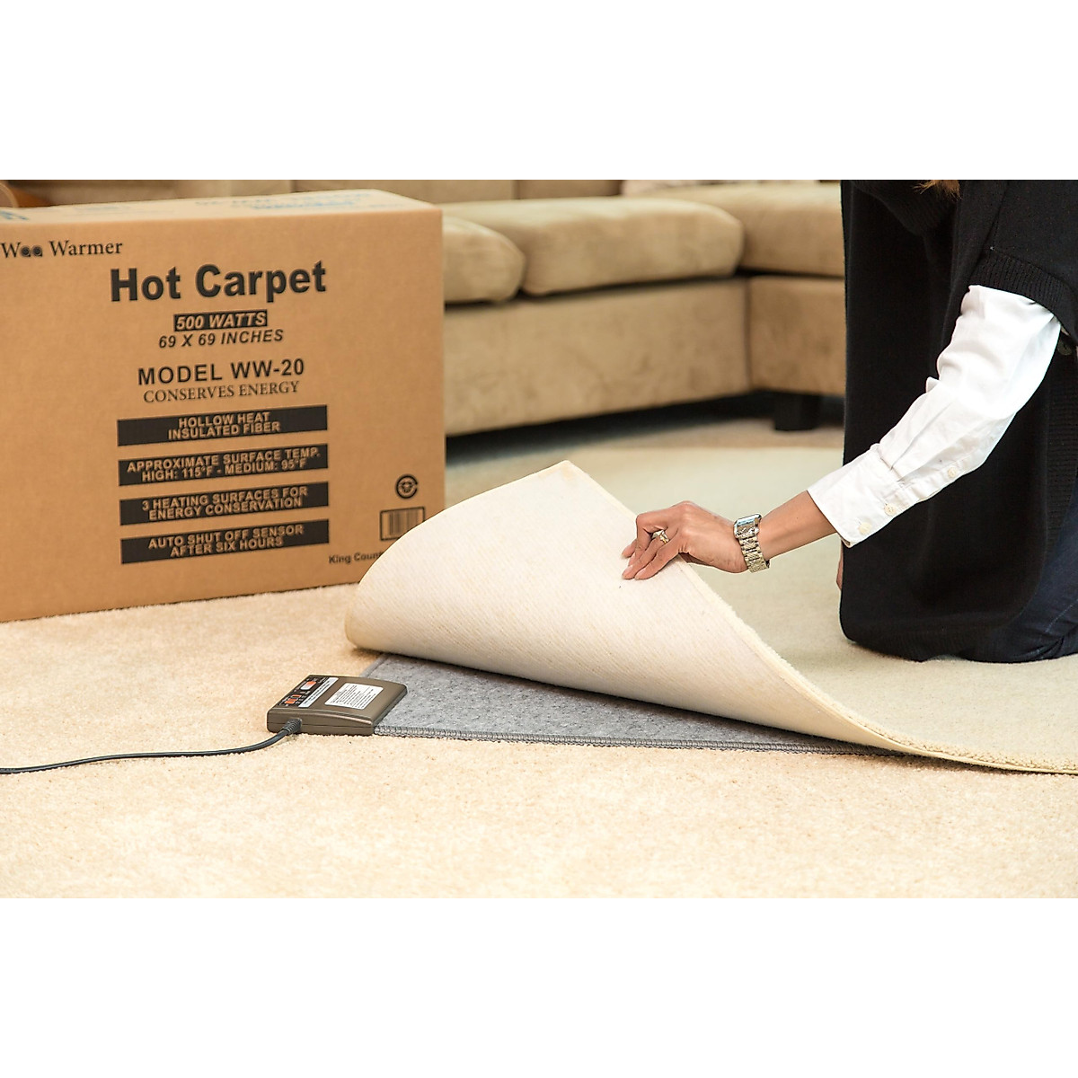 Woo Warmer Hot Carpet Under Rug Instant Radiant Floor Heater Electric Mat Electric Carpet Electric Heated Area Rug Hot Carpet Great for Yoga (720 watt 92" x 76.5" inches)