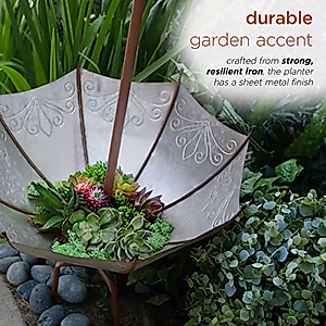 Alpine Corporation 36" Tall Outdoor Rustic Upside Down Umbrella Garden Stake and Planter