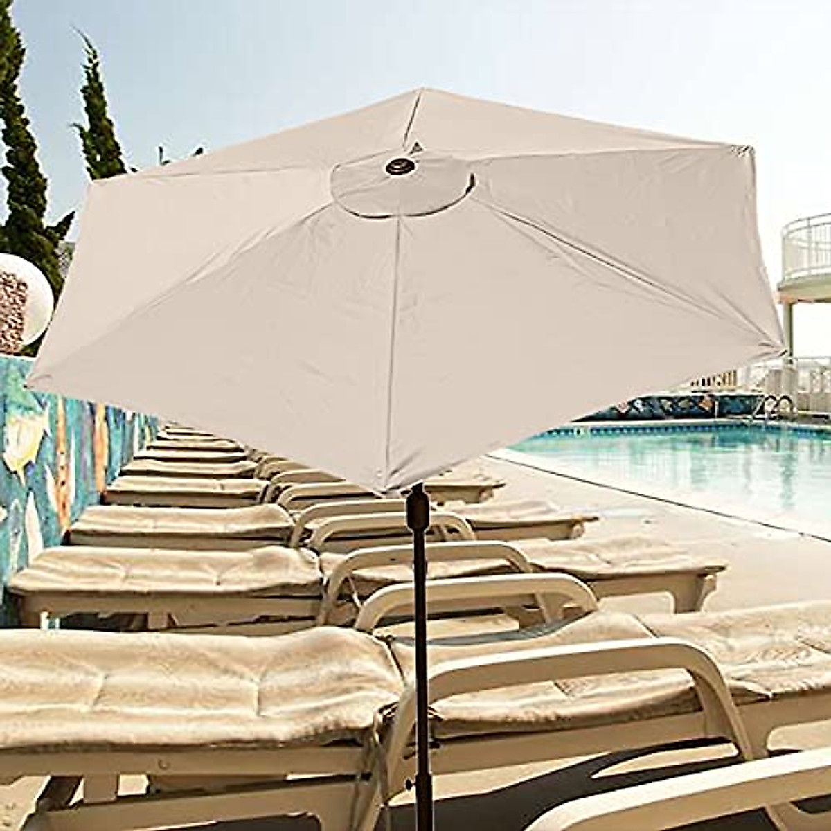 IUIBMI 10Ft Patio Umbrella Replacement Canopy 6 Ribs, Outdoor Umbrella Canopy with 6 Ribs Table Market Yard Umbrella Replacement Top Cover for Backyard Garden Beach (Canopy Only) Beige