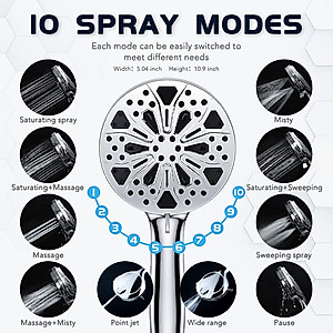 Razime 10'' Rainfall Shower Head with Handheld Combo, Chrome Finish, 8+2 Mode, 11'' Adjustable Extension Arm, 100 Self-Cleaning Nozzles, Modern Style, Chrome