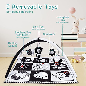 Lovvie & Joy Baby Play Activity Gym Tummy Time Mat for Infant,Baby Gyms & Playmats for Babies 0 to 3 6 9 12 Months with 5 Toys for Early Sensory Exploration and Motor Skill Development