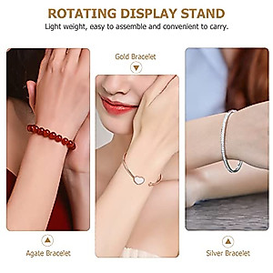Housoutil Mobile Holder Solar Rotating Display Stand, 10cm/ Load 500g Rotating Turntable Stand for Jewelry Watch Mini Model- White Bracelets Holder