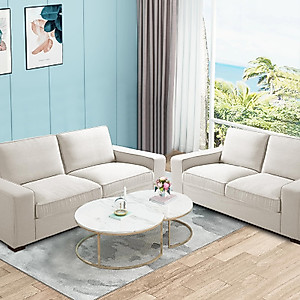 EASELAND 71.25" Loveseat Sofa Couch for Living Room, Chenille Modern Sofa Couch, Deep-Seated Sofa with Solid Wood, Metal and Removable Cover Easy to Install (2 Seats, Beige)