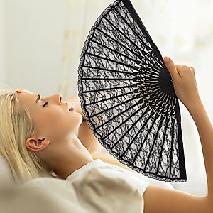 OULII Hand Fan Paper Fans Wedding Fans for Party Favor Fancy Dress (Black)