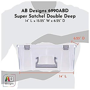 AB Designs 6990ABD Super Satchel Double Deep with Removable Dividers, Stackable Home Storage Organization Container, Clear with Sliver Latches and Handle