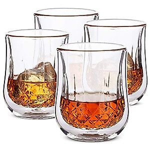 BTaT- Whiskey Glasses, Double Wall Glasses, Set of 4, Bourbon Glasses, Cocktail Glasses, Scotch Glasses, Old Fashioned Glass, Rocks Glass, Crystal Glasses, Vodka Glasses, Drinking Glasses, Gifts, Gins