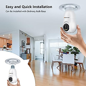 Jennov 2K/3MP Light Bulb Security Camera, 2.4Ghz Wi-Fi Security Camera Wireless Outdoor, 360° Indoor Light Socket Camera Easy Installation, Auto Tracking, Motion Detection, Compatible with Alexa