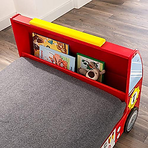 KidKraft Fire Truck Wooden Toddler Bed with Guard Rails, Children's Furniture - Red, Gift for Ages 15 mo+, 59.2 x 28.8 x 21